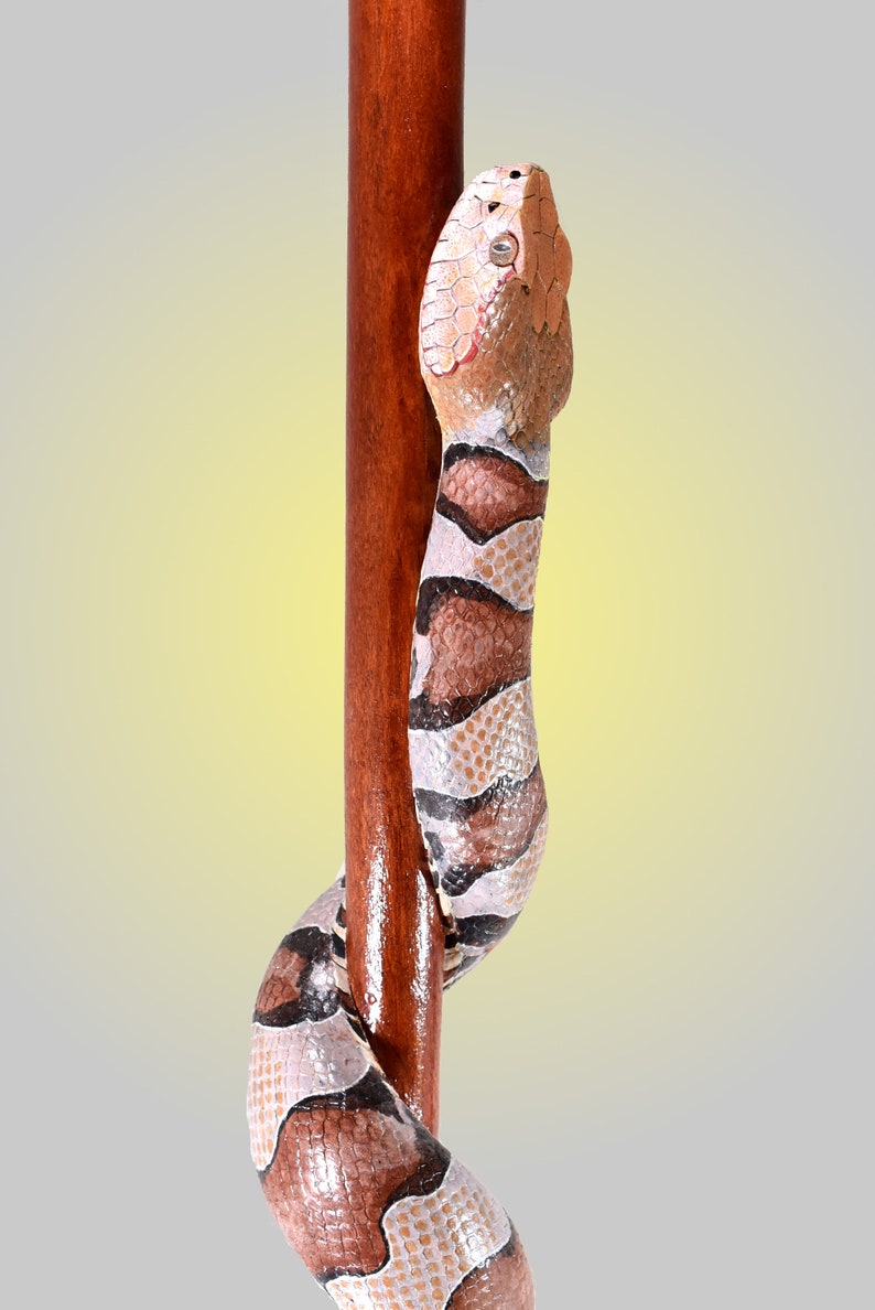 COPPERHEAD Snake Sculpture Wooden Walking Stick Hiking Staff, Hand ...