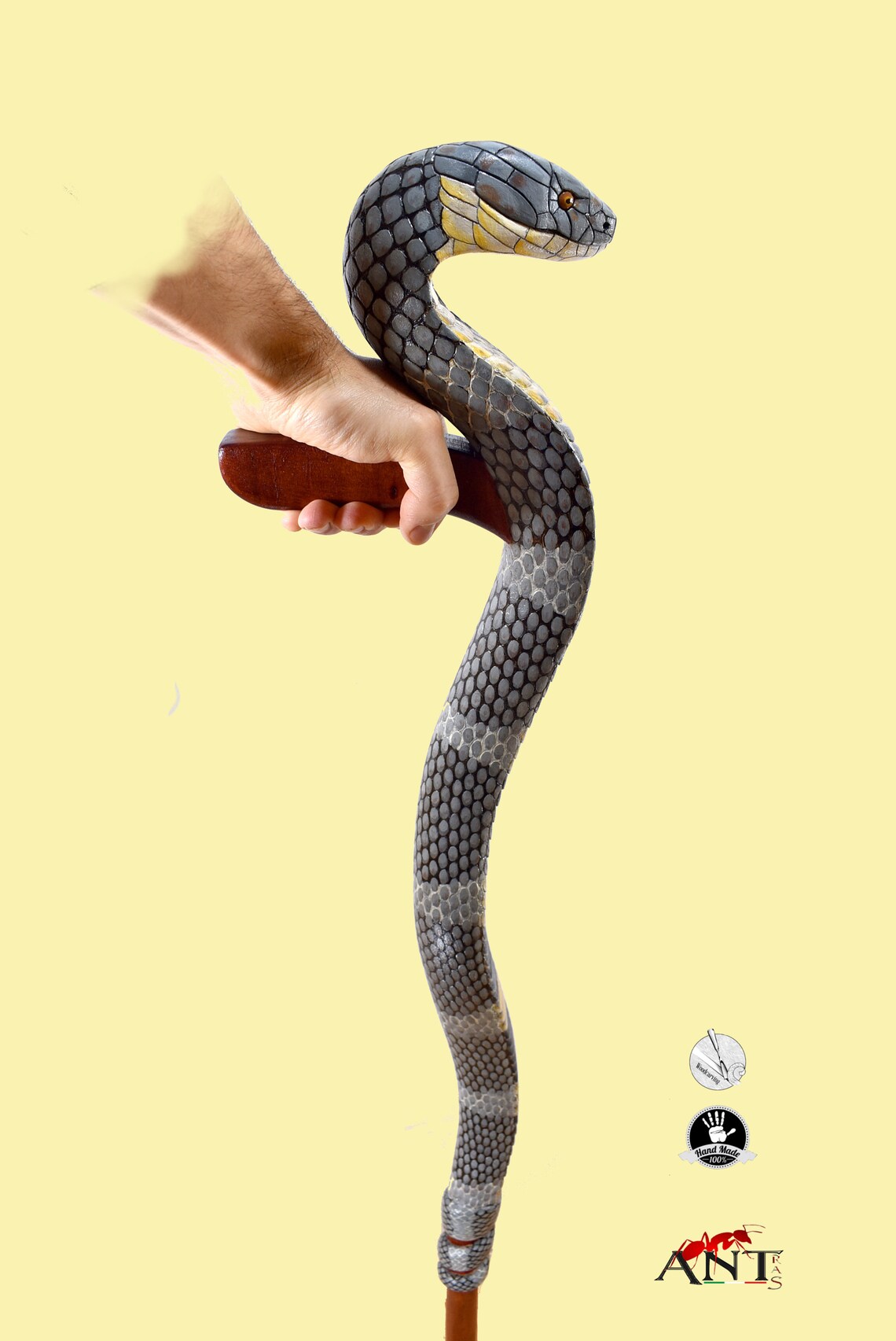 King Cobra Snake Wooden Walking Cane Full Body, Hand Carved Cobra Cane ...