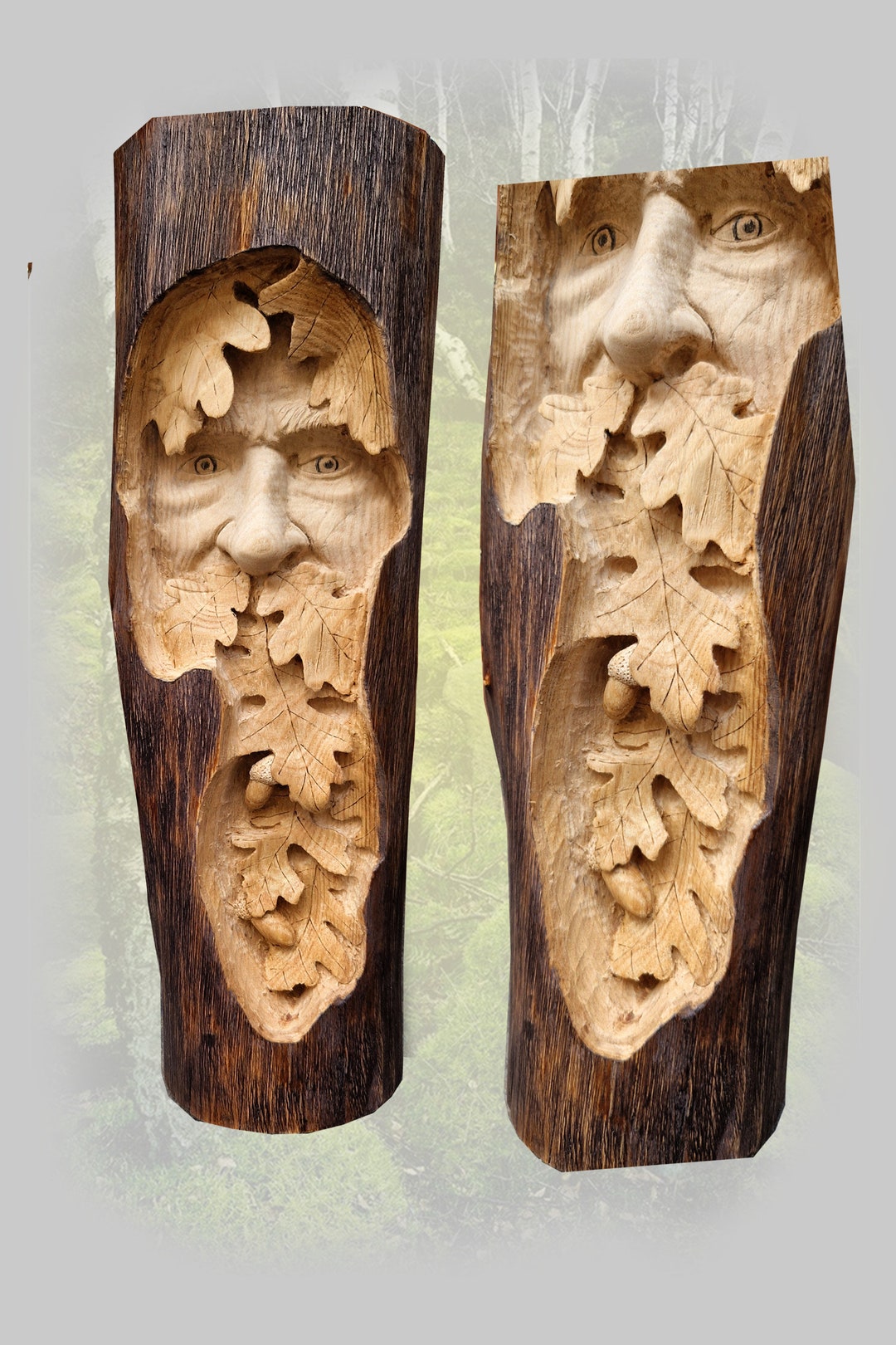 Wood Spirit Carving Green Man Italian Chestnut Tree Face With Oak ...
