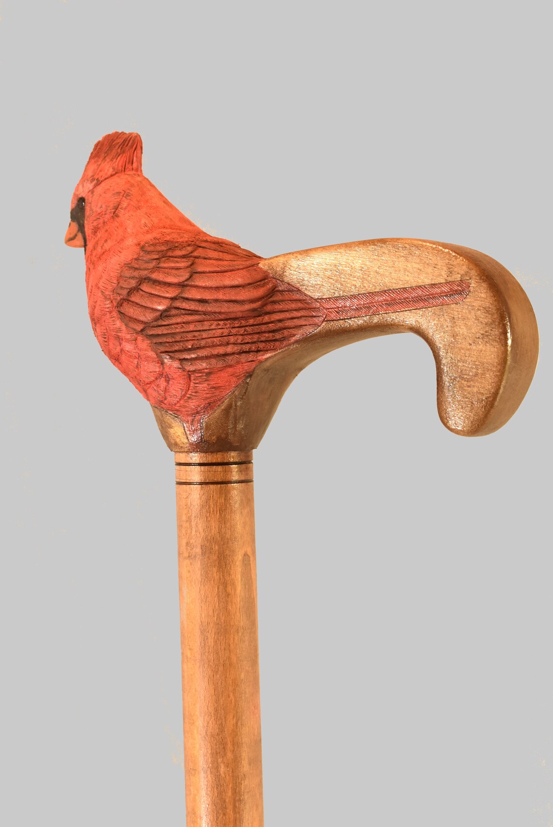 Custom Wood Walking Cane, Realistic Red Cardinal Wood Bird, Hand Carved ...