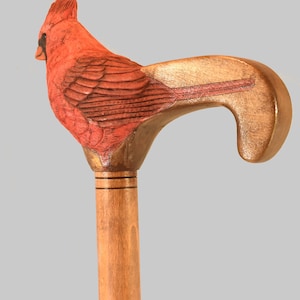 Custom Wood Walking Cane, Realistic Red Cardinal Wood Bird, Hand Carved ...