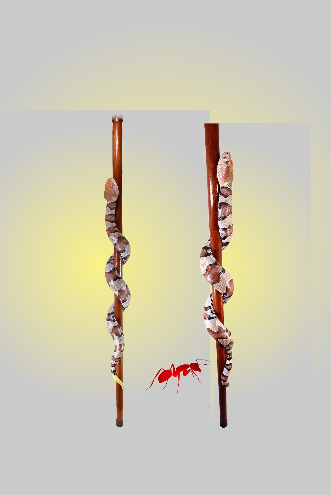 COPPERHEAD Snake Sculpture Wooden Walking Stick Hiking Staff, Hand ...