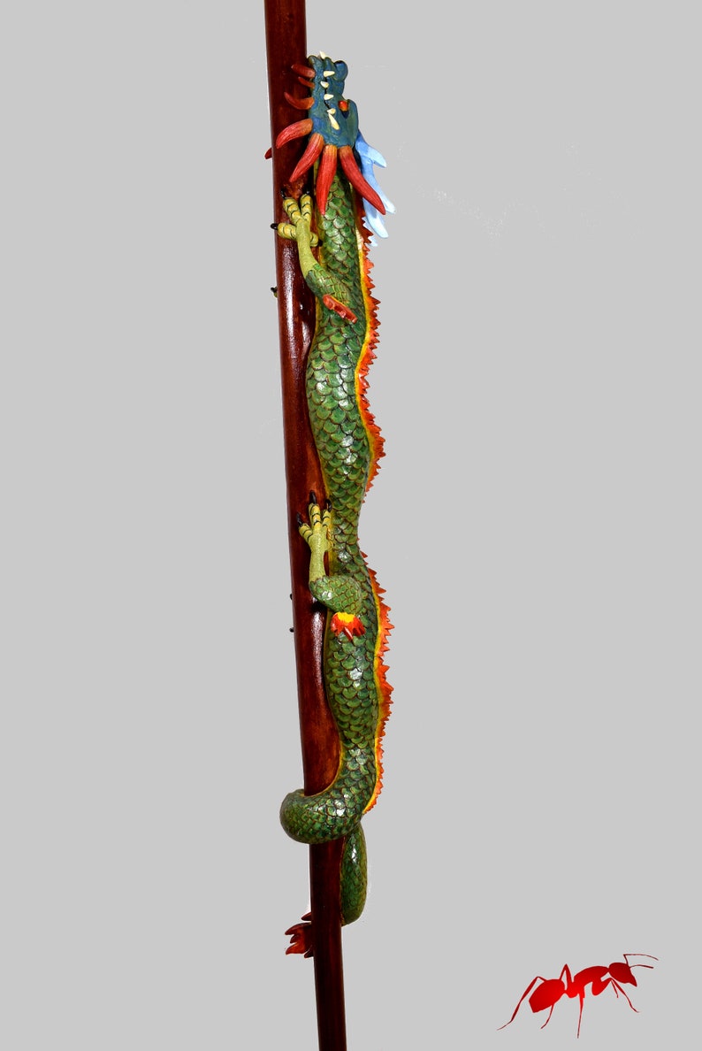 Climbing Chinese Dragon Walking Staff Sculpture Wood Carved - Etsy