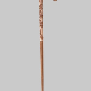 Custom Wood Walking Cane, Shepherd Crook Handle With Oak Leaves Relief ...
