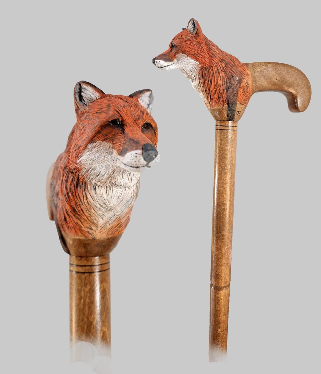 Wooden Walking Stick, Realistic Red Fox Dog, Wildlife Hand Carved for ...
