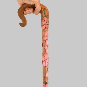 Custom Wood Walking Cane,shepherd Crook Handle With Cherry Flowers ...
