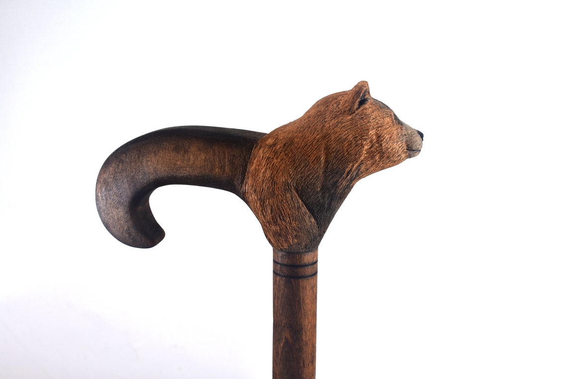 Walking Cane Realistic Brown Grizzly Bear Handlewood Crafted | Etsy