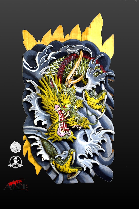 Dragon and Waves Japanese Art Wood Wall Hanging Wall Art | Etsy