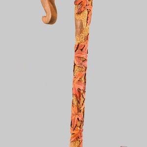 Custom Wood Walking Cane,shepherd Crook Handle With Maple Leaves Relief ...