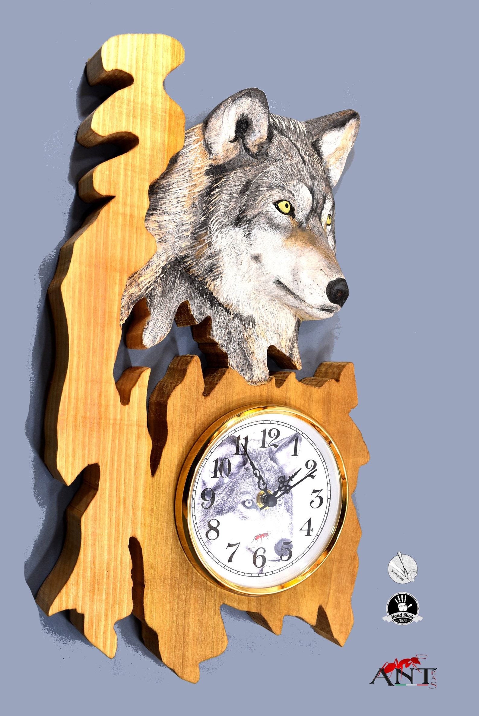 Wall Clocks Large Wood Gray Wolf Headwolf Figurine - Etsy