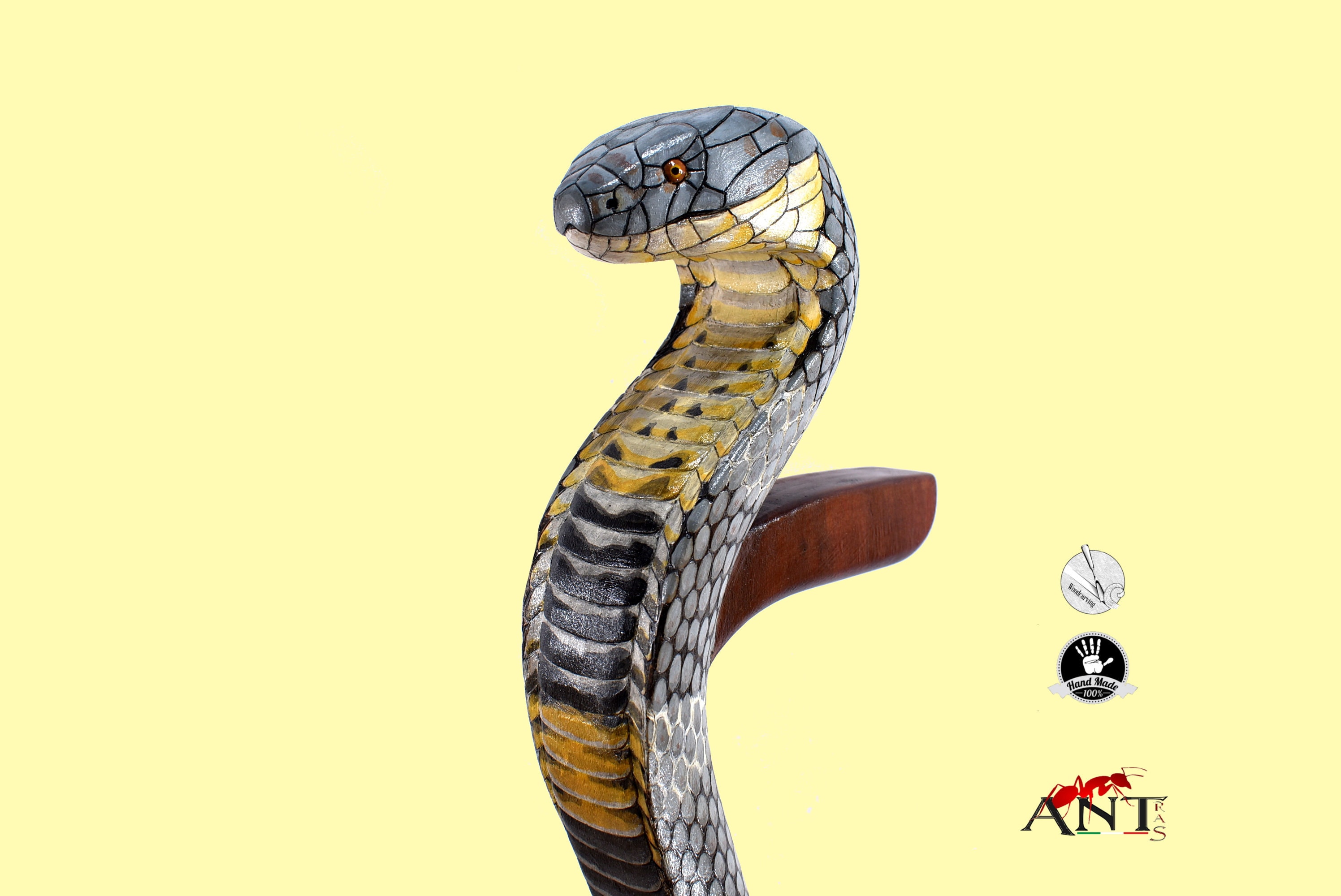 King Cobra Snake Wooden Walking Cane Full Body, Hand Carved Cobra Cane ...