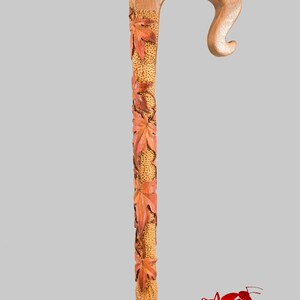 Custom Wood Walking Cane,shepherd Crook Handle With Maple Leaves Relief ...