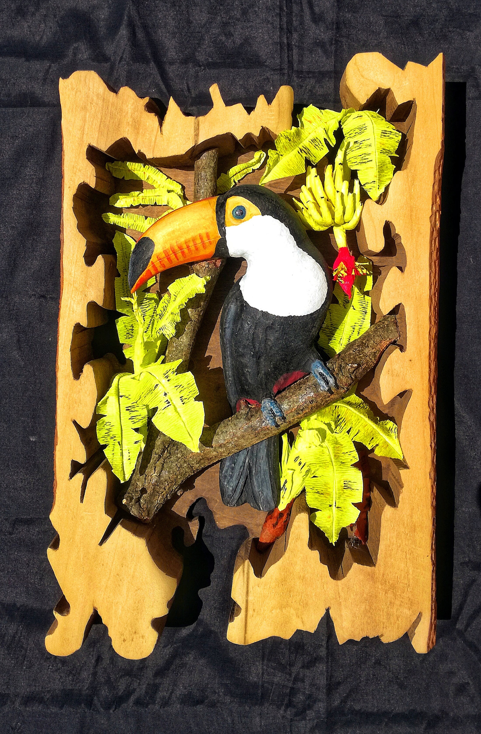 Toucan Carved on Wood,banana Tree Paper,wood Relief Carving With Bark ...