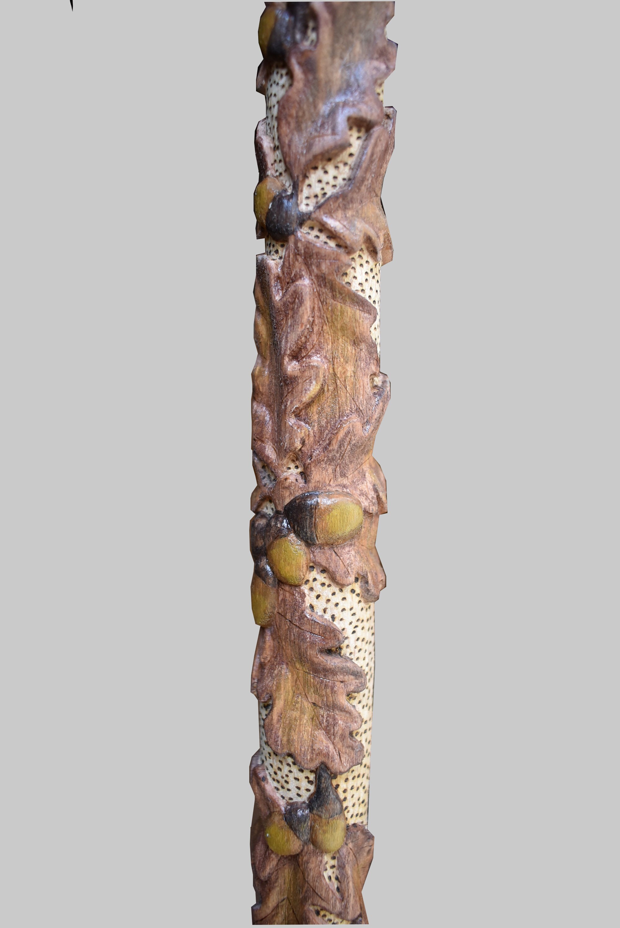 Custom Wood Walking Cane, Shepherd Crook Handle With Oak Leaves Relief ...