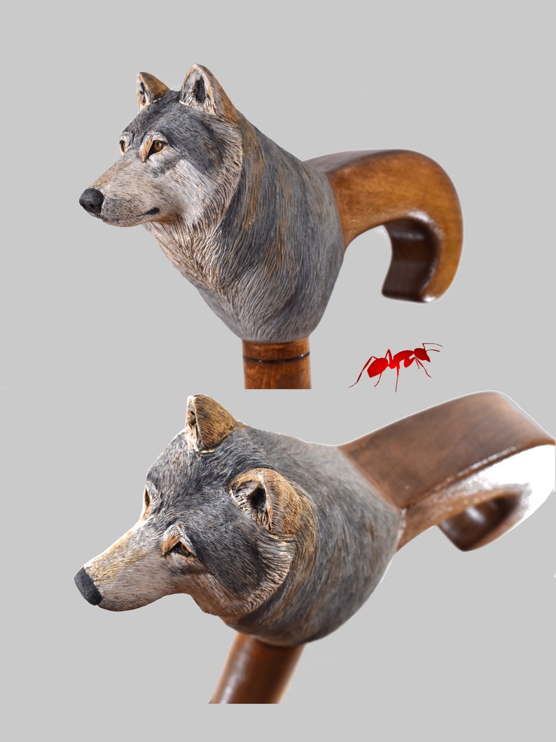 Custom Wood Walking Cane Realistic Grey Wolf Wood Wildlife - Etsy