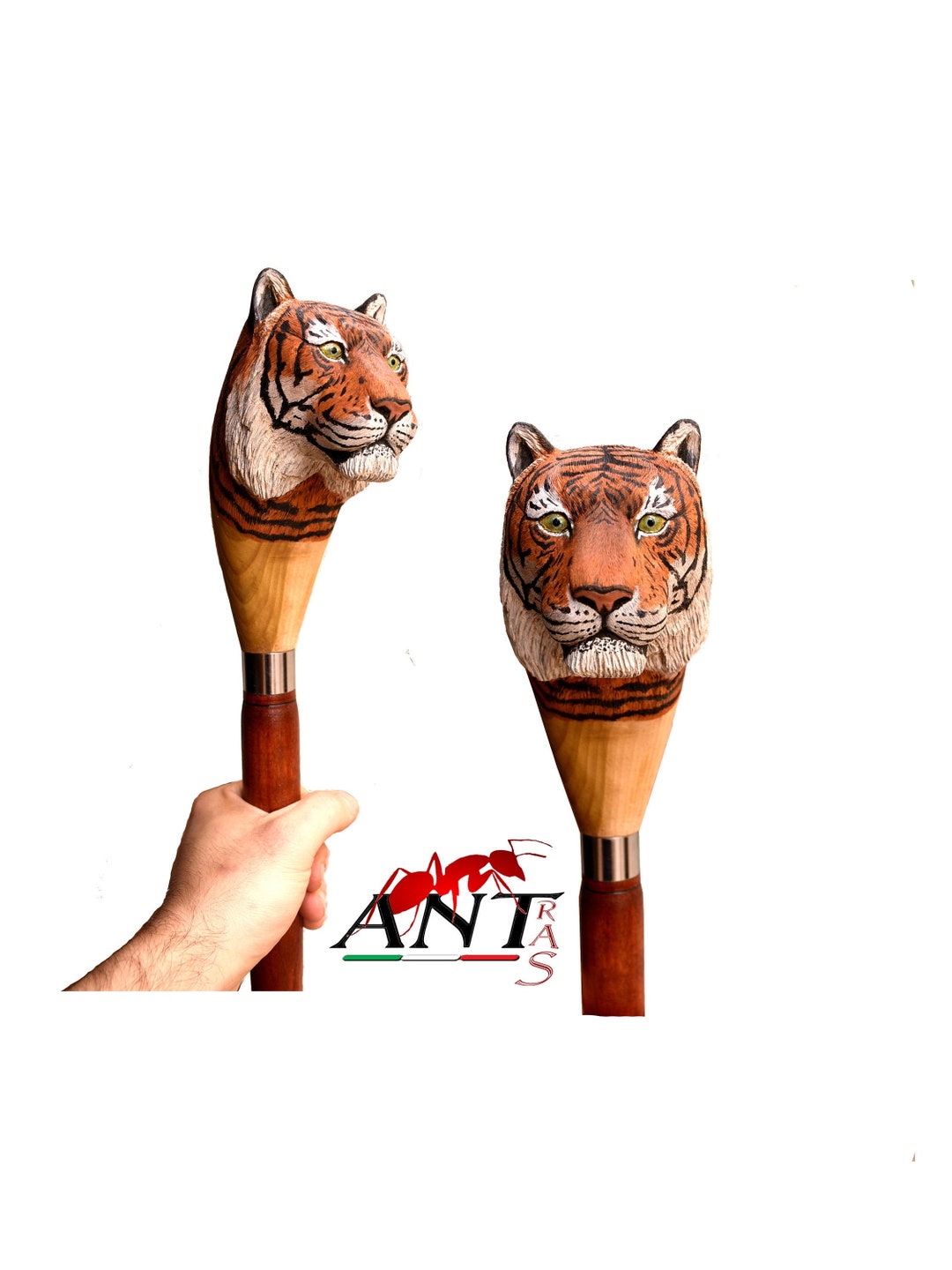Custom wood walking stick,realistic tiger head wood, wildlife hand ...