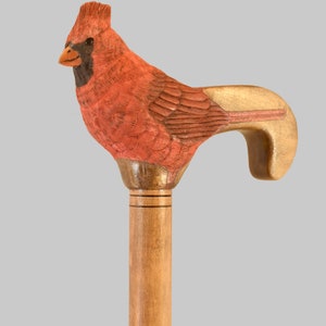 Custom Wood Walking Cane, Realistic Red Cardinal Wood Bird, Hand Carved ...