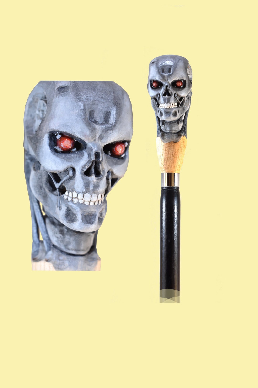 Terminator T800 Endoskeleton Wood Carving Hiking Stick - Etsy