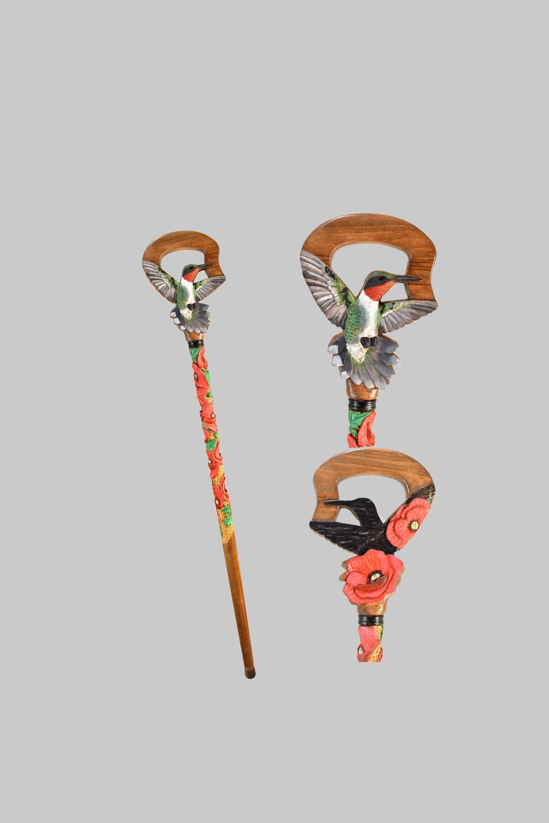 Ladies Walking Dogs Hummingbird With Red Poppies Wooden Gifts for Bird ...