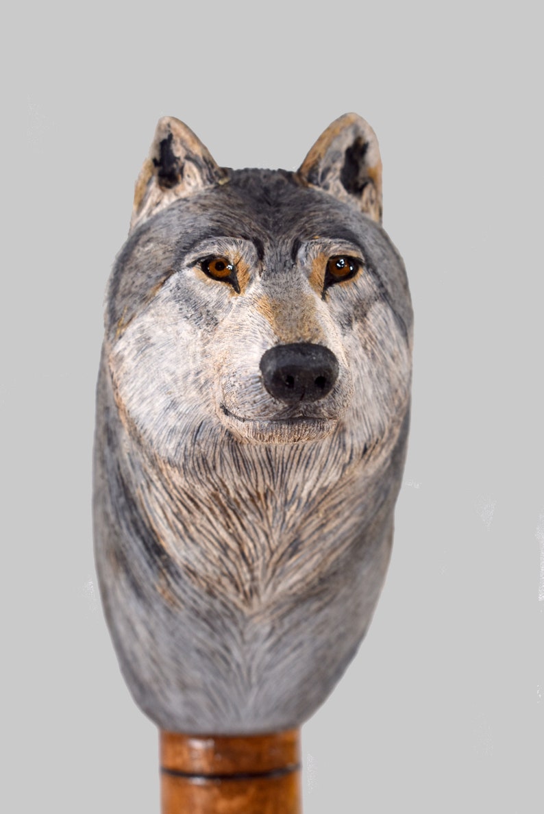 Custom Wood Walking Cane Realistic Grey Wolf Wood Wildlife - Etsy