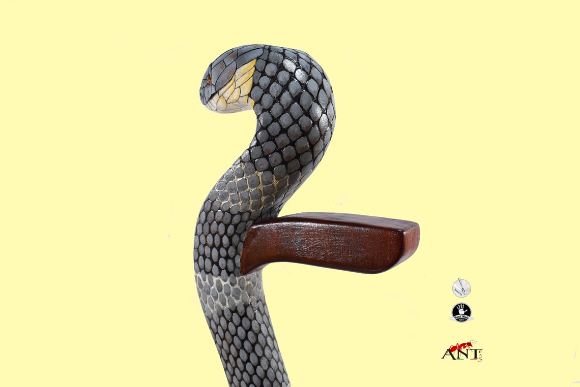 King Cobra Snake Wooden Walking Cane Full Body, Hand Carved Cobra Cane ...