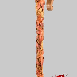 Custom Wood Walking Cane,shepherd Crook Handle With Maple Leaves Relief ...