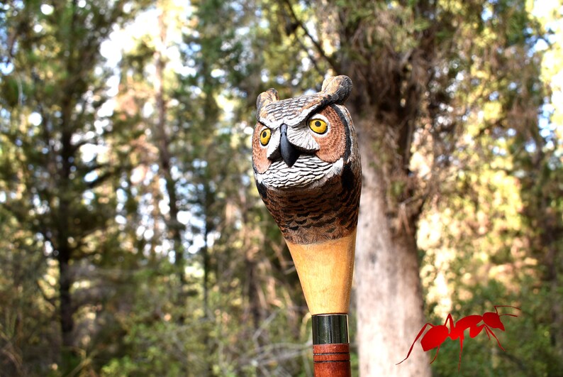 Wood walking stick great horned owl for hiking lovers handmade | Etsy