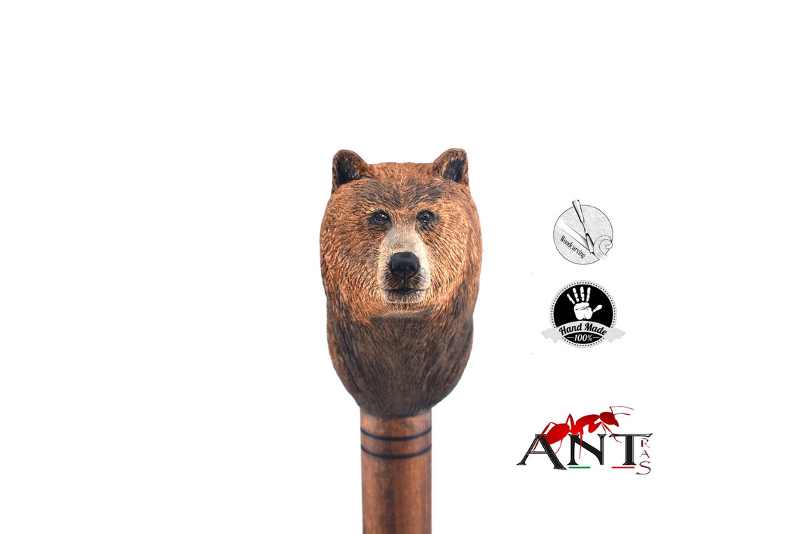 Walking Cane Realistic Brown Grizzly Bear Handlewood Crafted | Etsy
