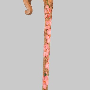 Custom Wood Walking Cane,shepherd Crook Handle With Cherry Flowers ...