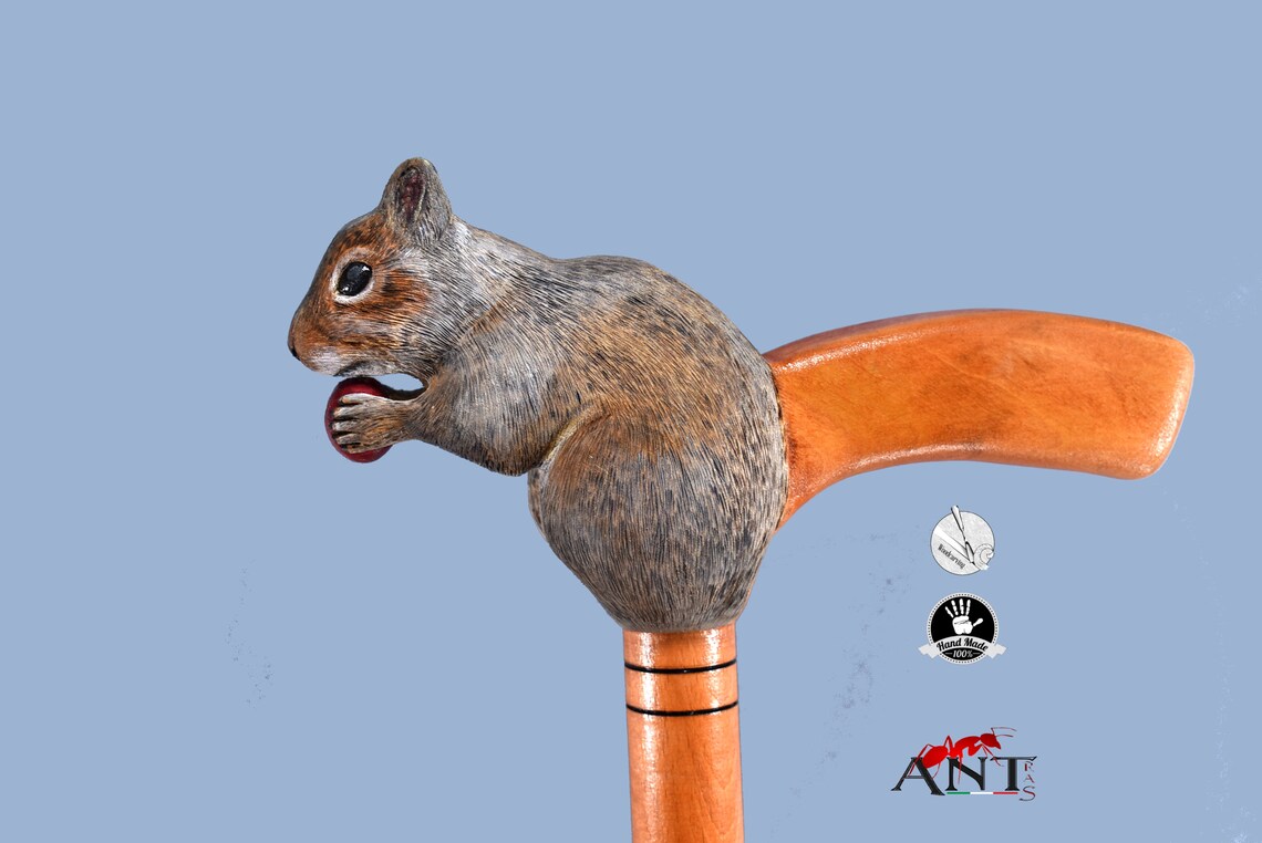 Custom Walking Cane Wood Chipmunk Squirrel Realistic Carving - Etsy