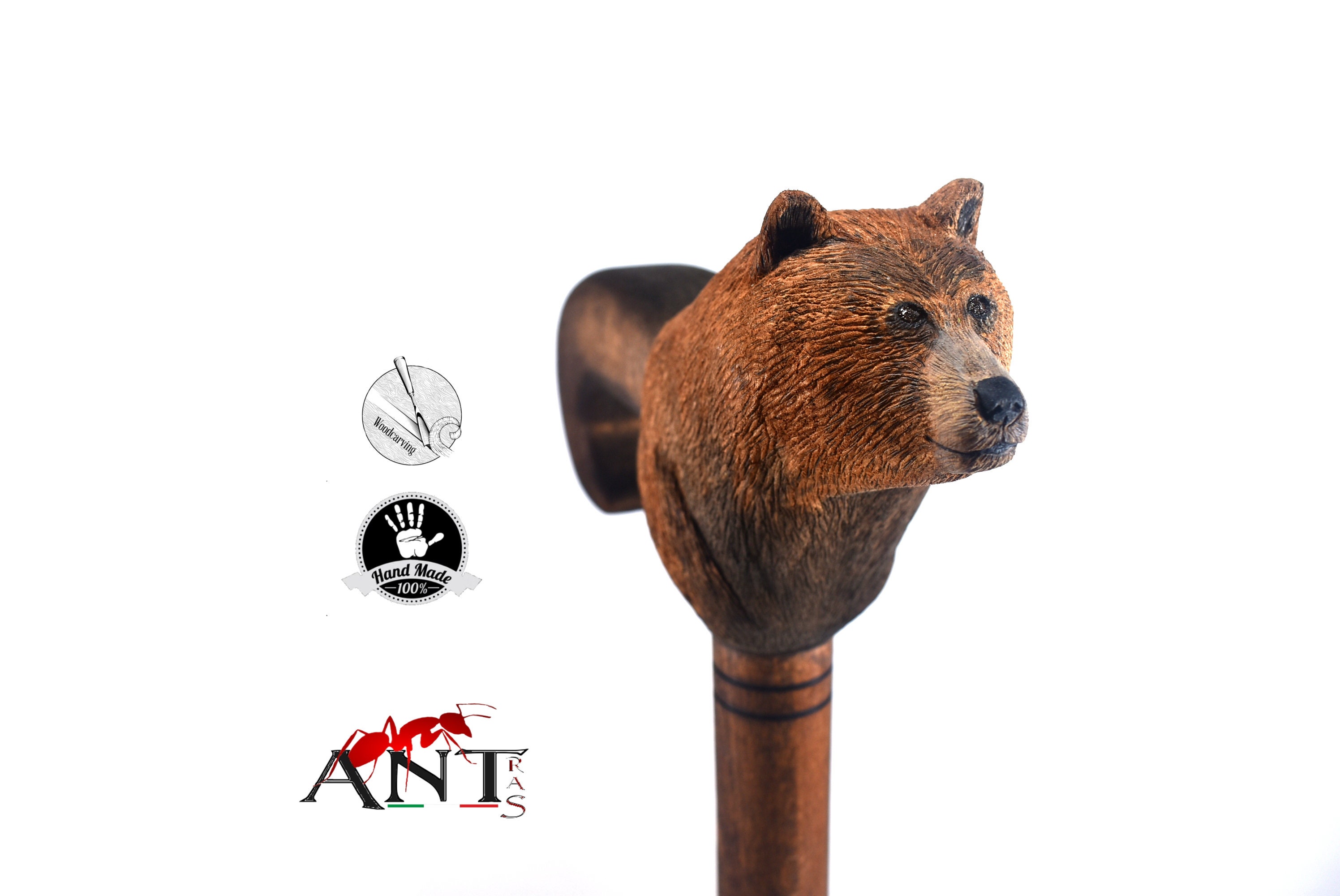 Walking Cane Realistic Brown Grizzly Bear Handlewood Crafted | Etsy