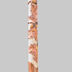 Custom Wood Walking Cane, Shepherd Crook Handle With Oak Leaves Relief ...