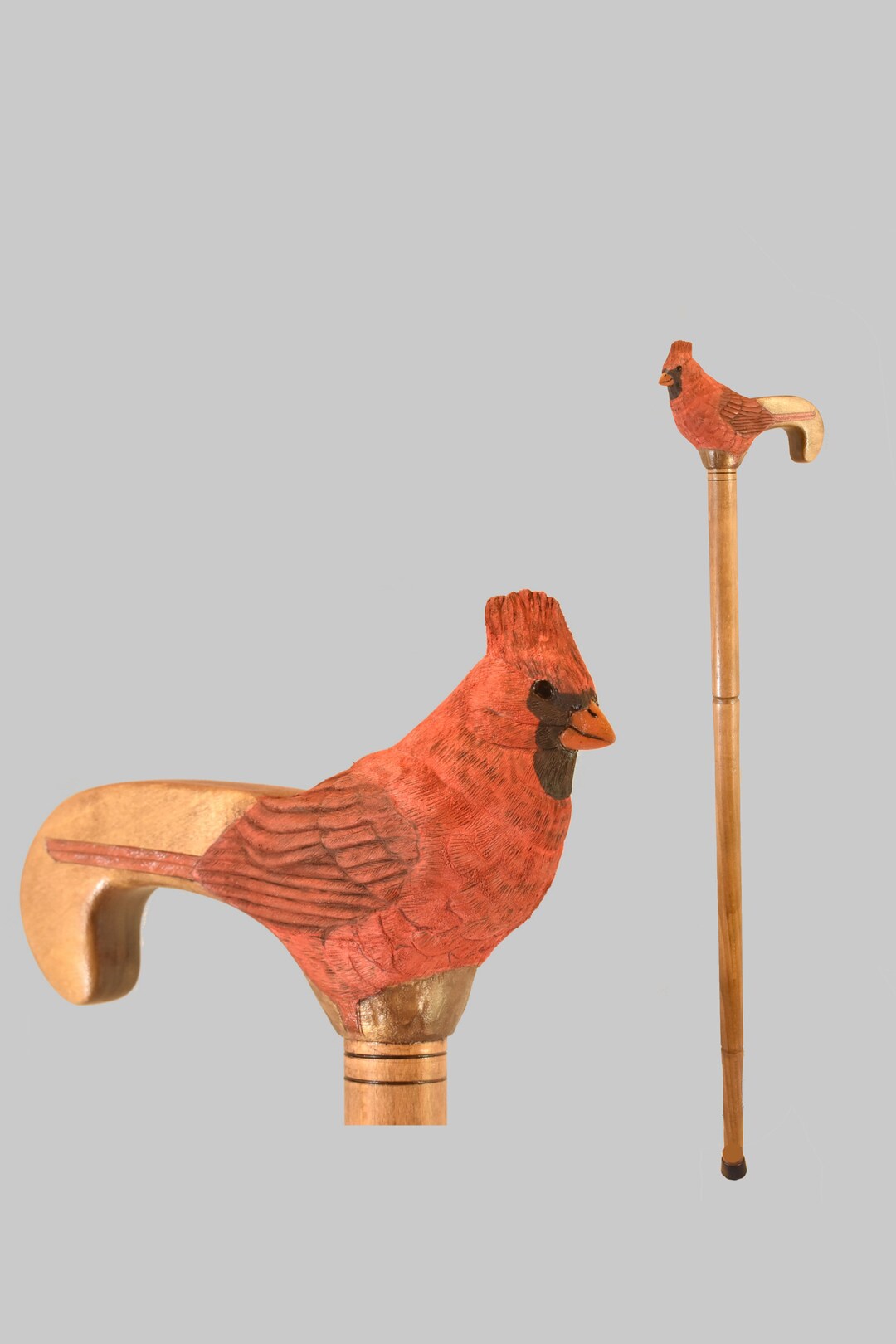 Custom Wood Walking Cane, Realistic Red Cardinal Wood Bird, Hand Carved ...