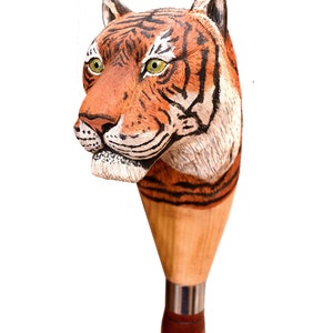 Custom wood walking stick,realistic tiger head wood, wildlife hand ...