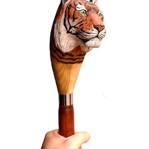 Custom wood walking stick,realistic tiger head wood, wildlife hand ...