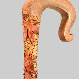 Custom Wood Walking Cane,shepherd Crook Handle With Maple Leaves Relief ...