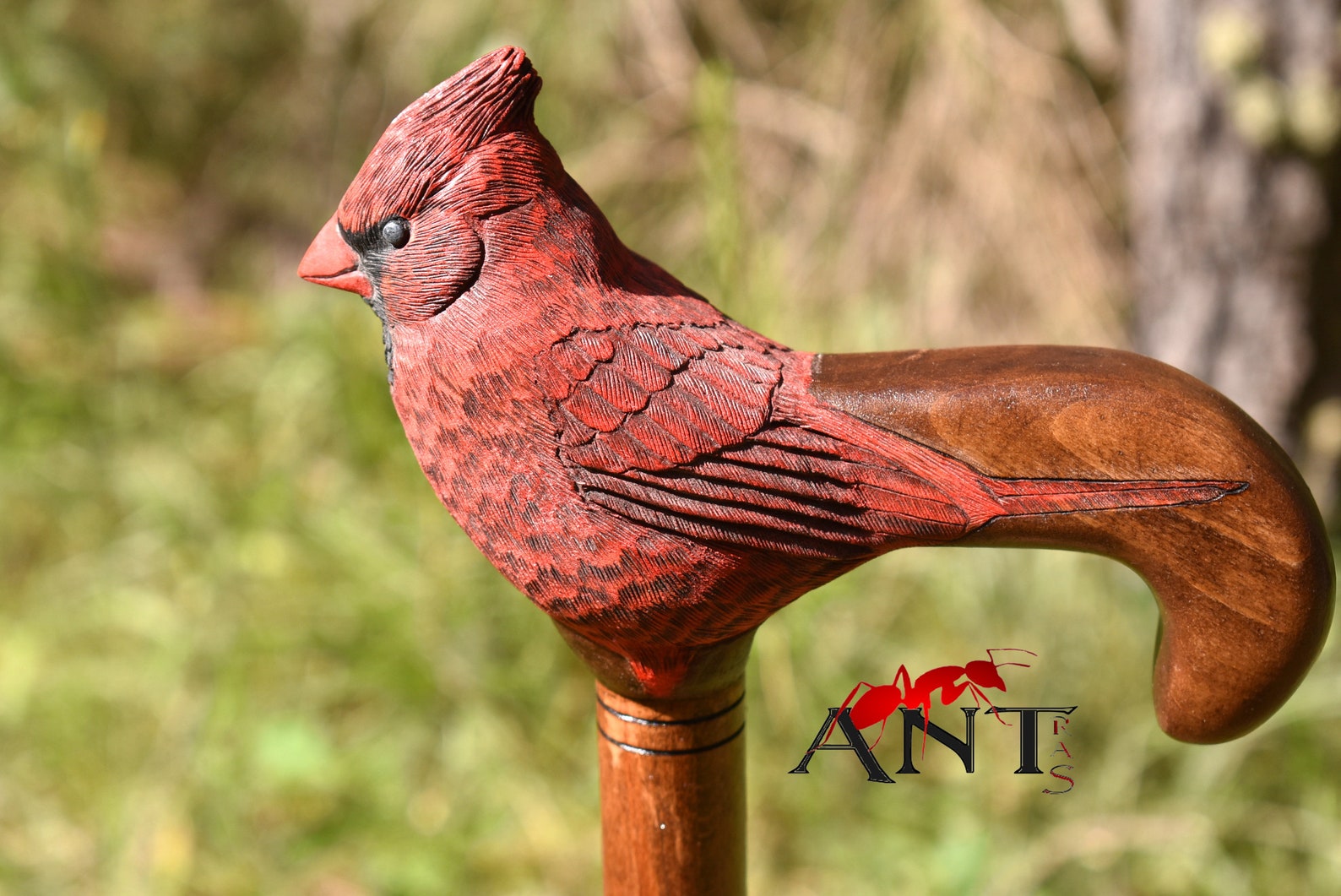 Custom Wood Walking Cane Realistic Red Cardinal Wood Bird - Etsy