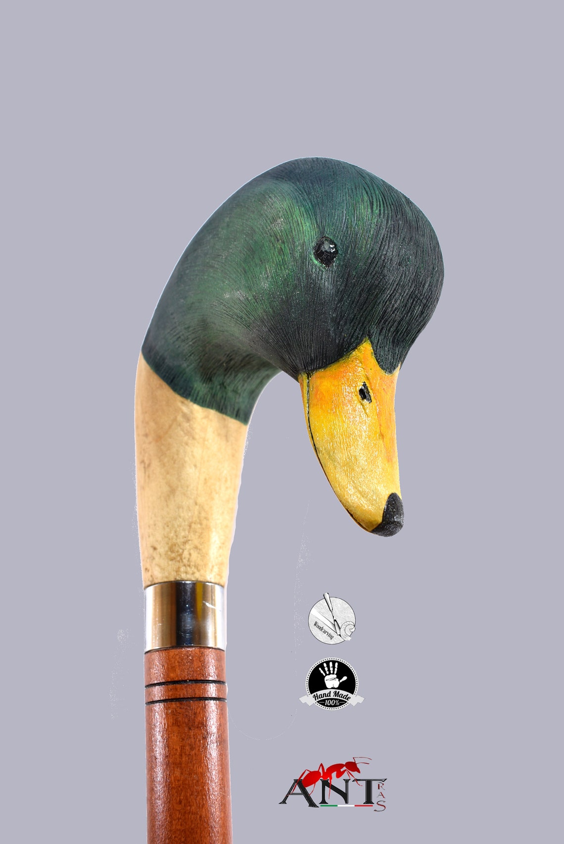 Custom Wood Walking Stick,realistic Mallard Duck Wood Bird,hand Carved ...