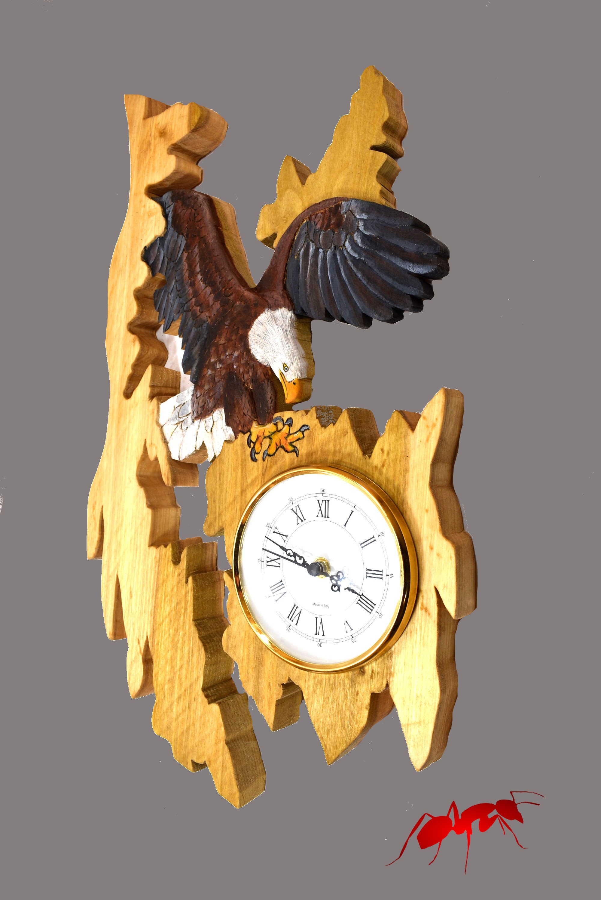 Wooden Wall Clock Carved Bald Eagle Clock Made in Italy Custom - Etsy