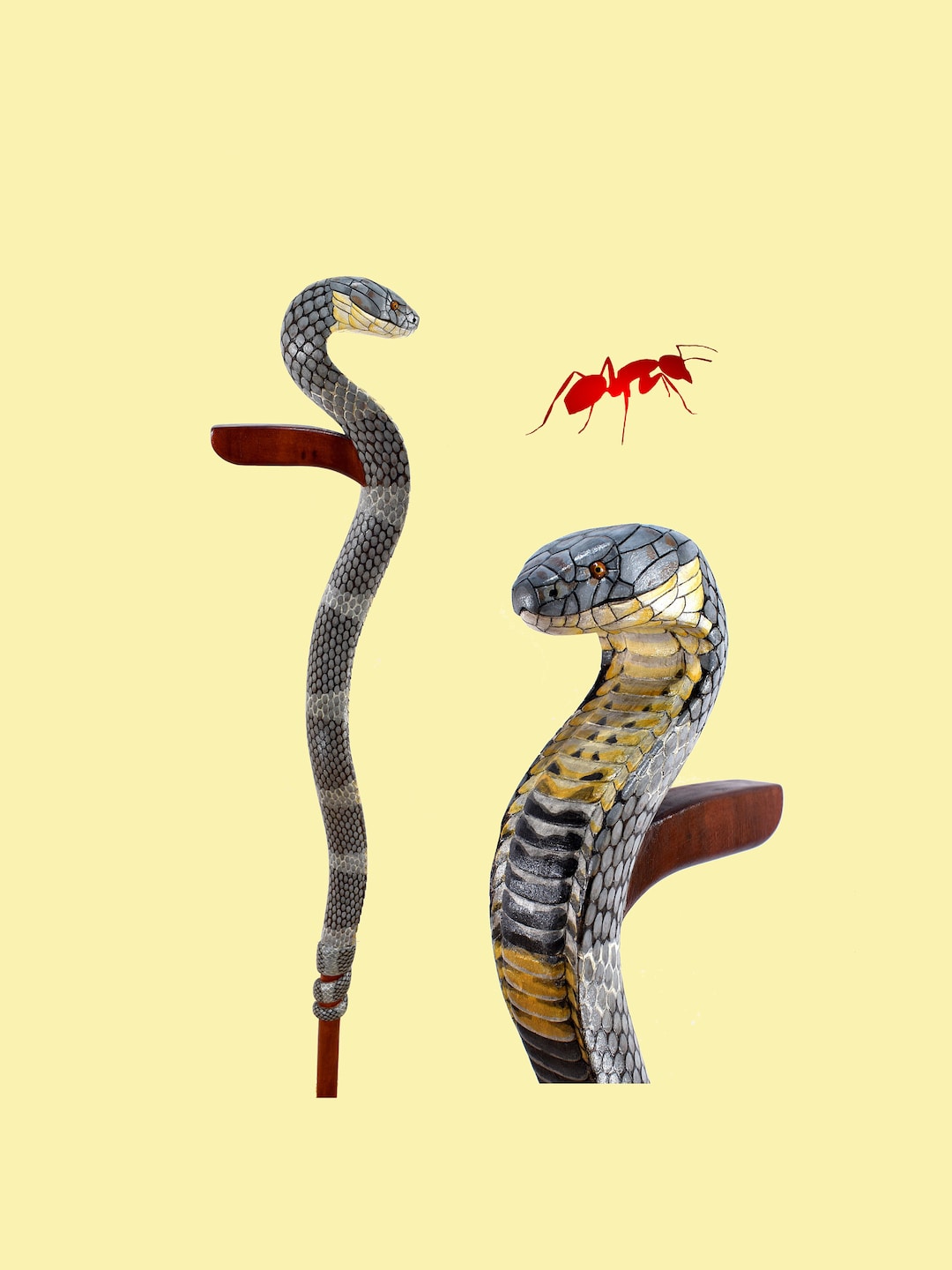 King Cobra Snake Wooden Walking Cane Full Body, Hand Carved Cobra Cane ...