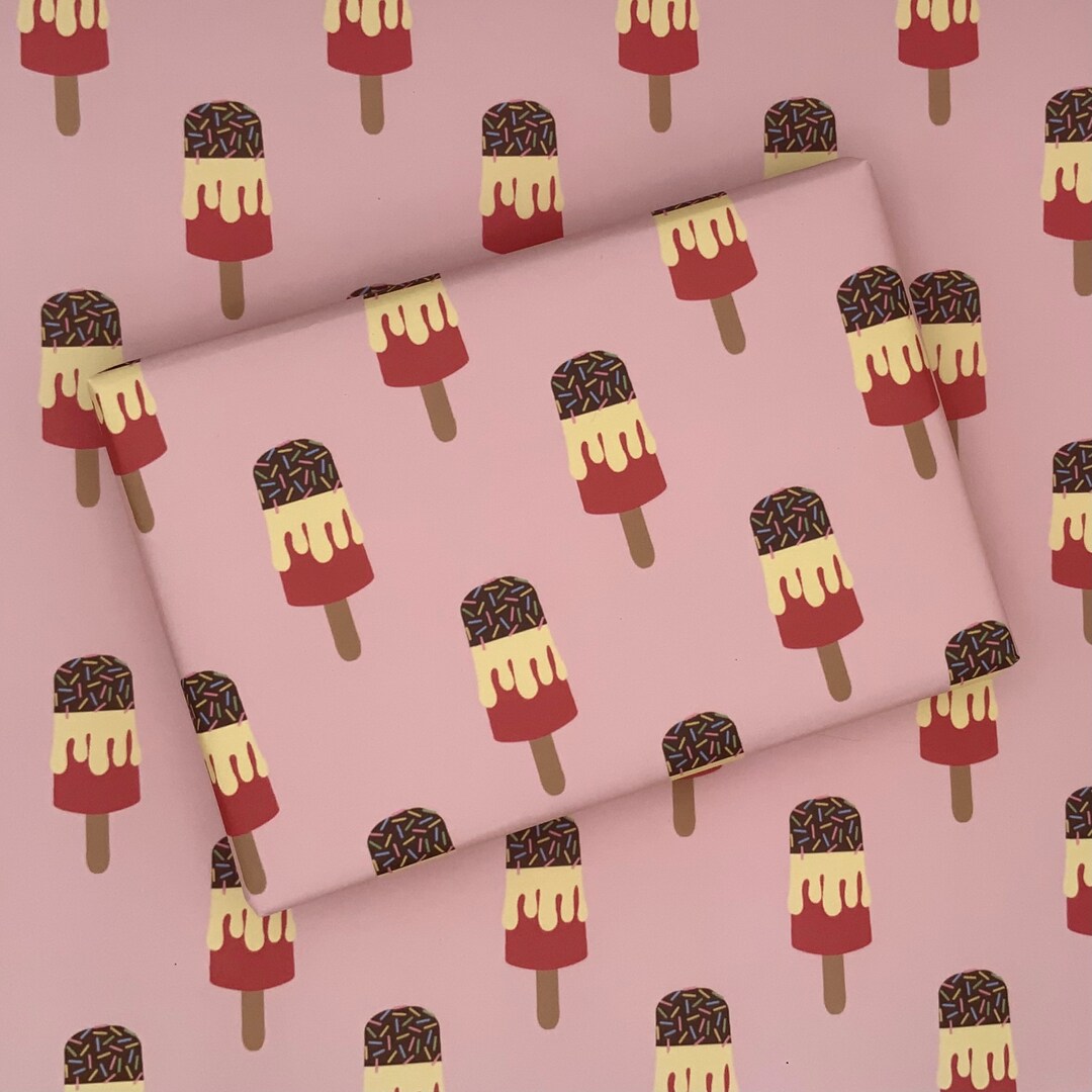 Ice Lolly Gift Wrapping Paper Recyclable Eco Uncoated Pretty Ice Cream ...