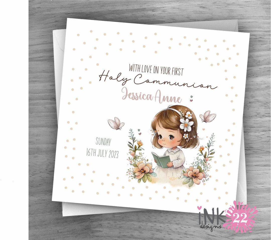Personalised 1st Holy Communion Card, Girl, First Communion, Cute ...