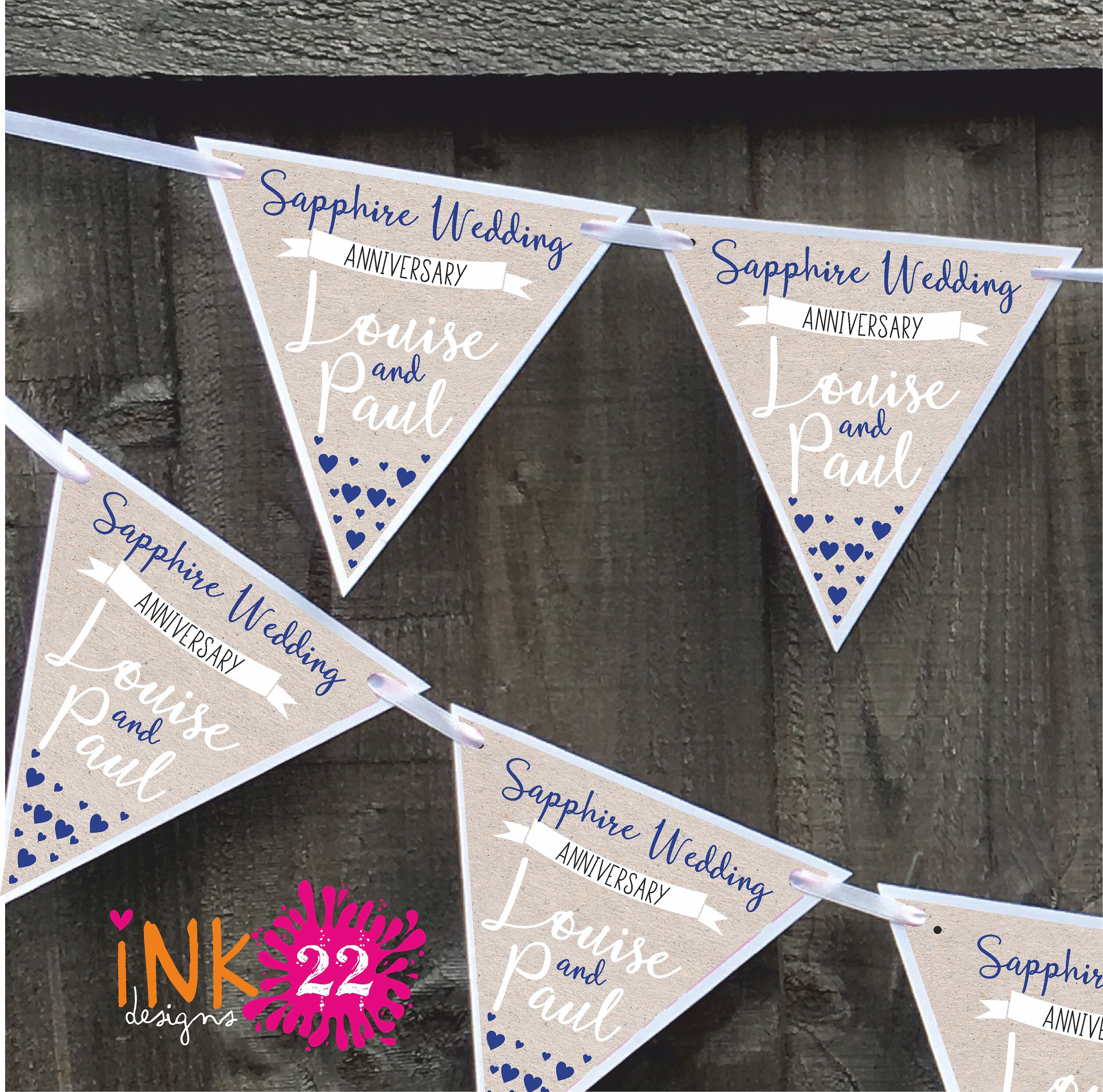 Personalised Party Decoration Banner Bunting Garland Sapphire 45th ...