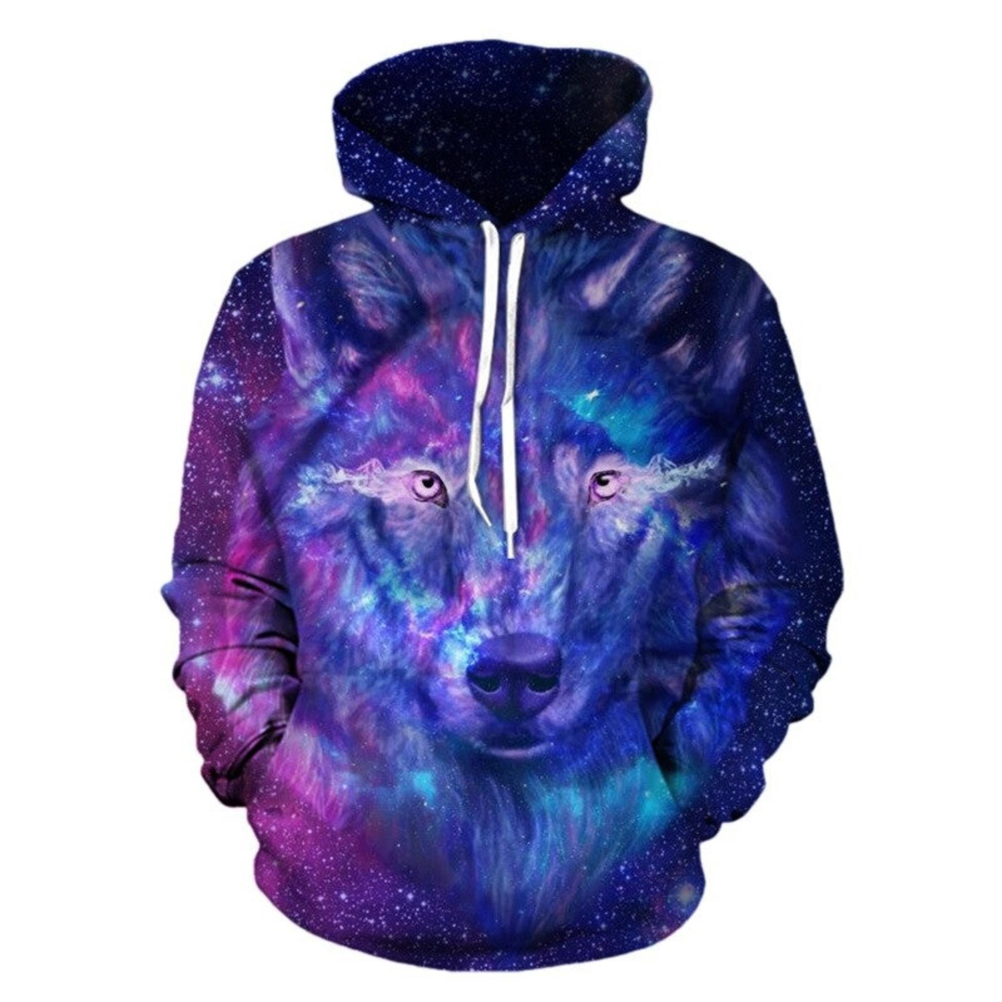 Spring Autumn Space Galaxy Wolf Hoodie Men Women 3D Printed Oversized ...