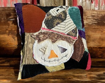 15 Prim Antique Quilt Pumpkin & Crow Sofa Halloween Pillow, Farmhouse ...