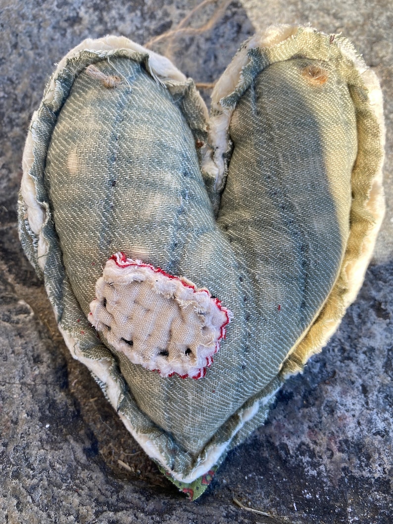 6 Primitive Antique Quilt Heart, Hanging Pillow Farmhouse Bowl Filler ...