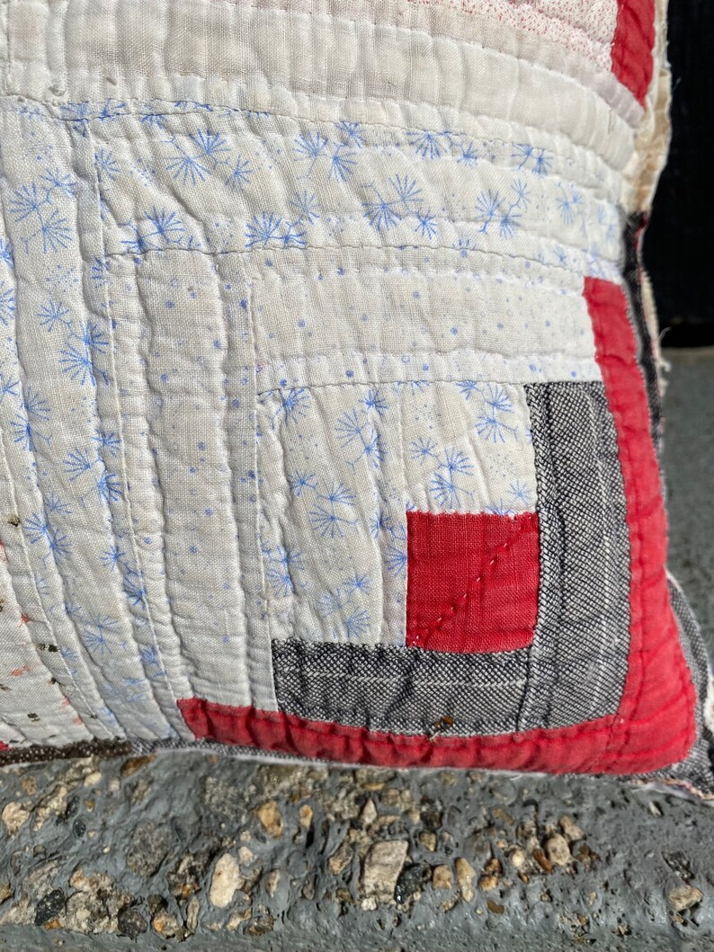 16 Antique Log Cabin Quilt & Grainsack Sofa Pillow, Rustic Farmhouse ...
