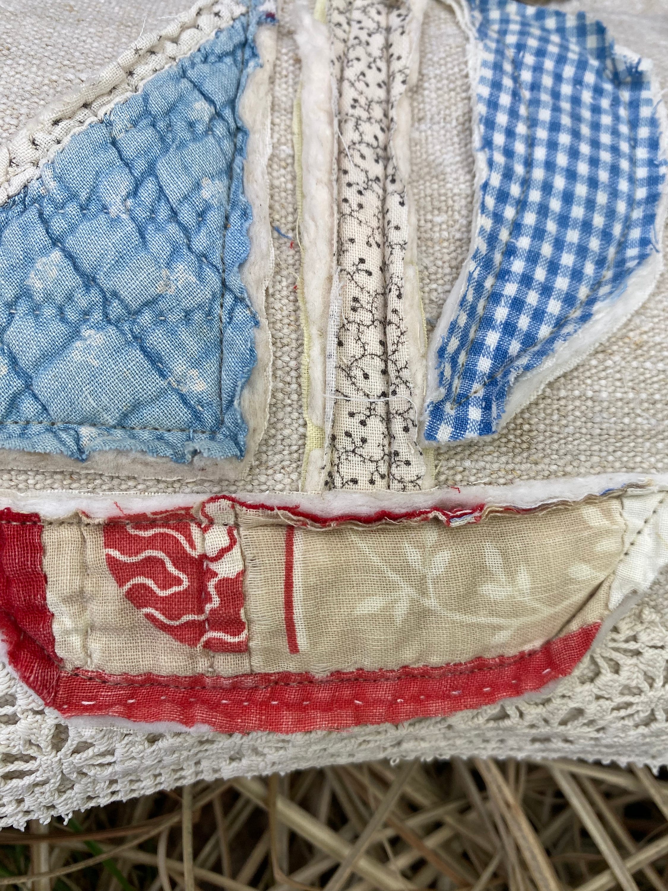 10 Antique Grain Sack Sailboat Pillow, Farmhouse Rustic Repurposed Lace ...