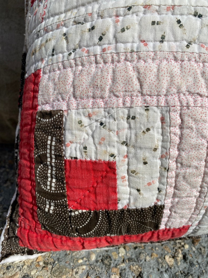 16 Antique Log Cabin Quilt & Grainsack Sofa Pillow, Rustic Farmhouse ...