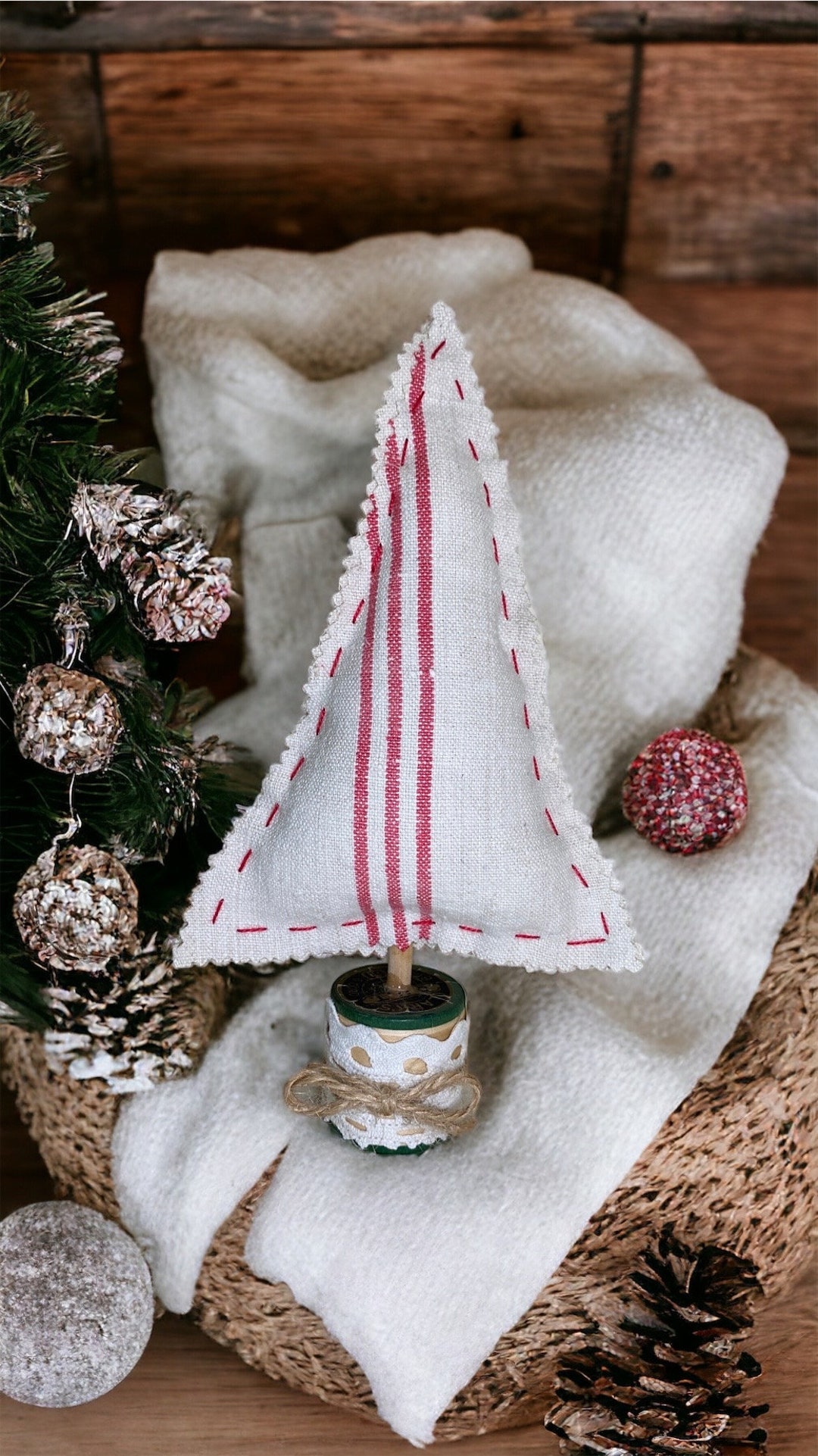 Grain Sack Christmas Trees, Antique Farmhouse Handmade Table Decor ...